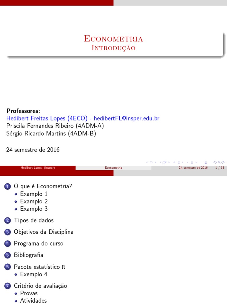 Introdução à Econometria: Conceitos Básicos e Modelos de Regressão ...
