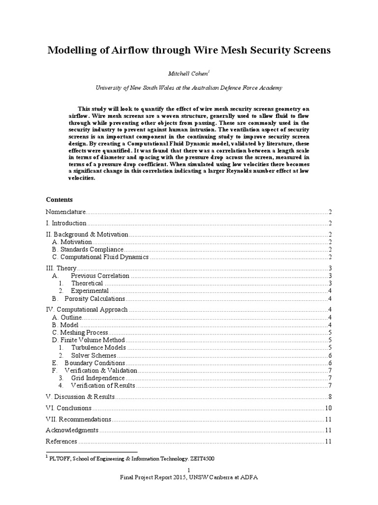 Modelling of Airflow Through Wire Mesh Security Screens | PDF ...