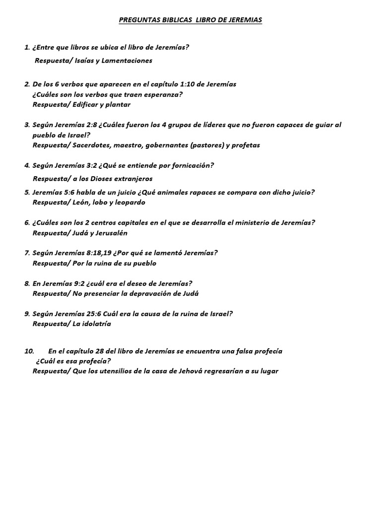 Preguntas Biblicas Libro de Jeremias | PDF