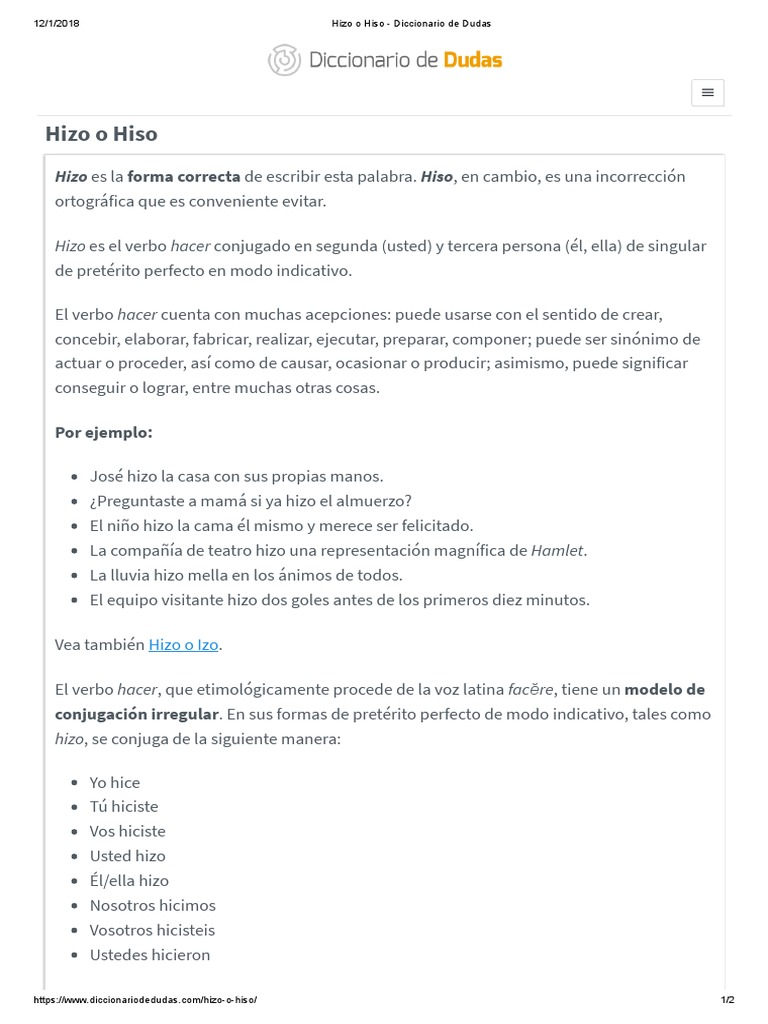 Hizo o Hiso - Diccionario de Dudas.pdf | Diccionario | Verbo