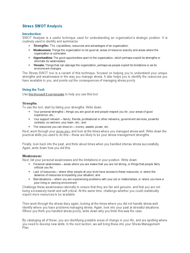 Stress SWOT Analysis | PDF | Swot Analysis | Applied Psychology