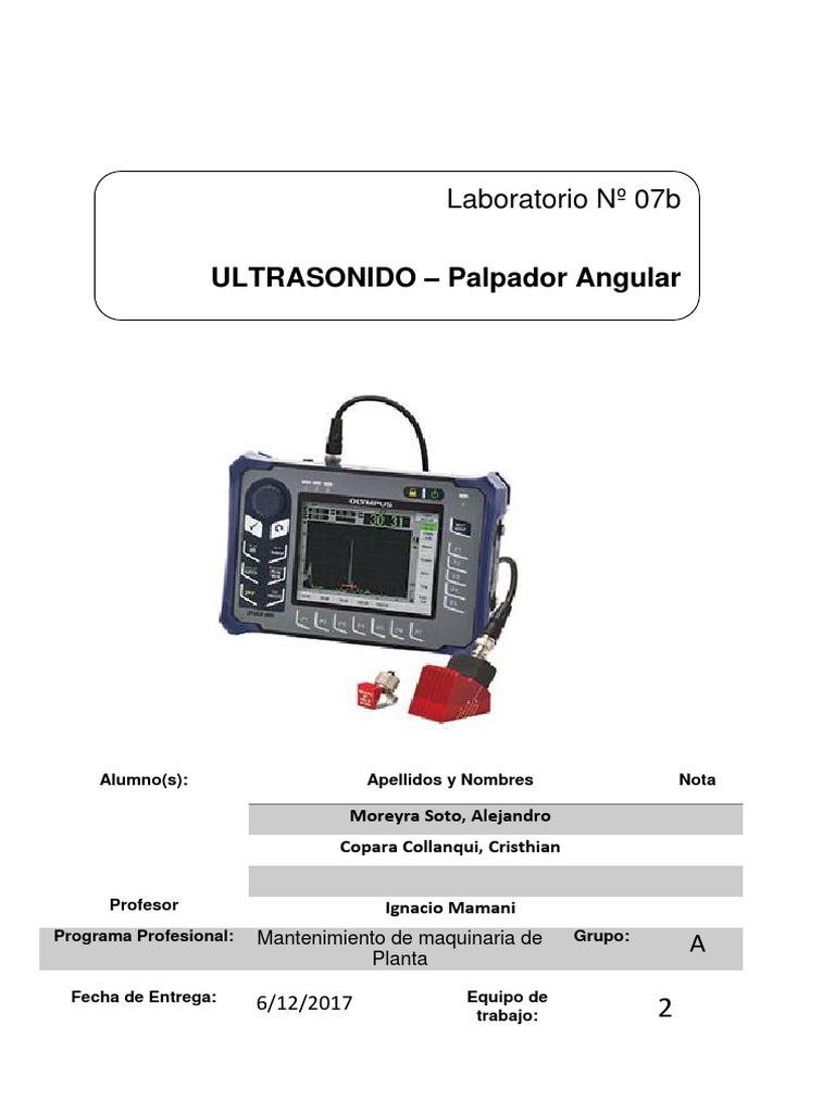 Lab. 07b Ultrasonido - Palpador Angular | PDF | Calibración | Sensor