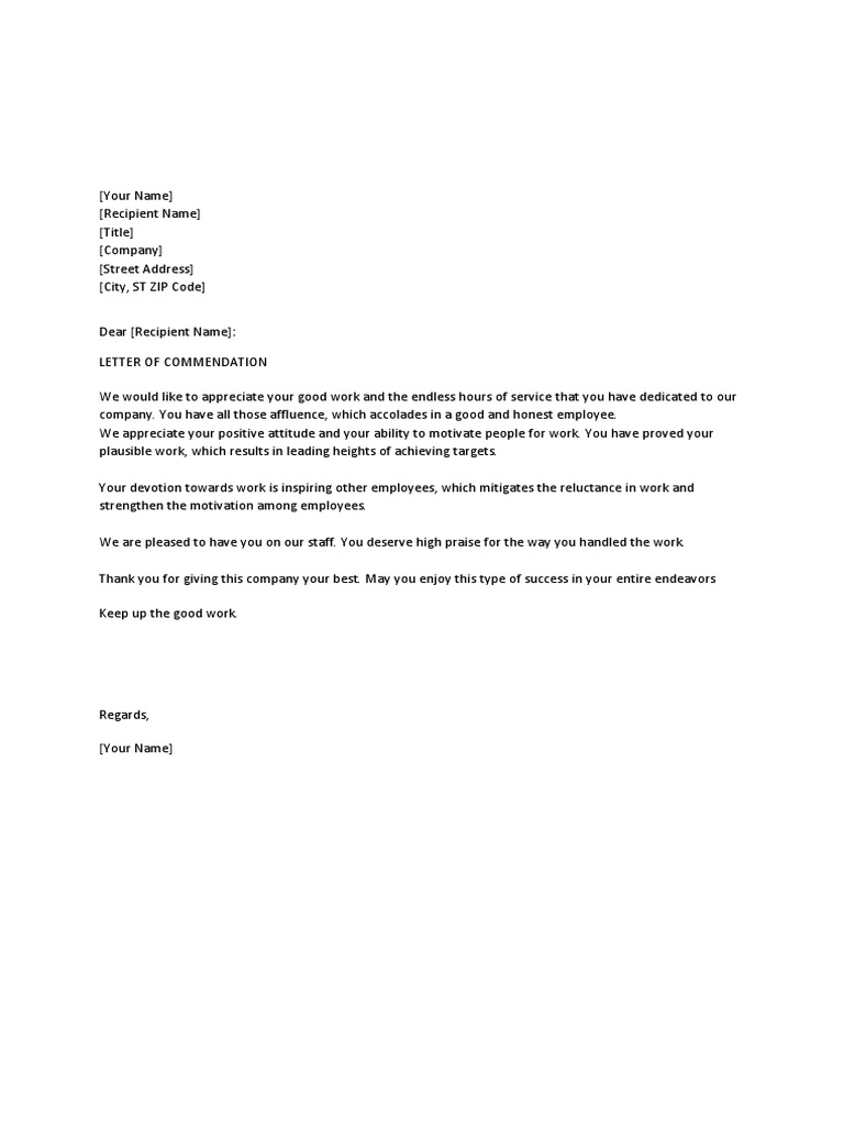 Sample Letter of Commendation | PDF | Action (Philosophy ...