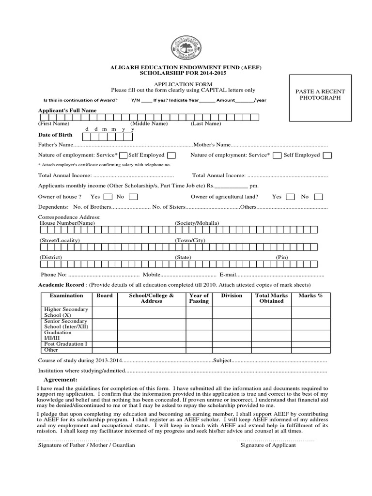 AEEF Application Form 2014-2015 | PDF | Employment | Further Education