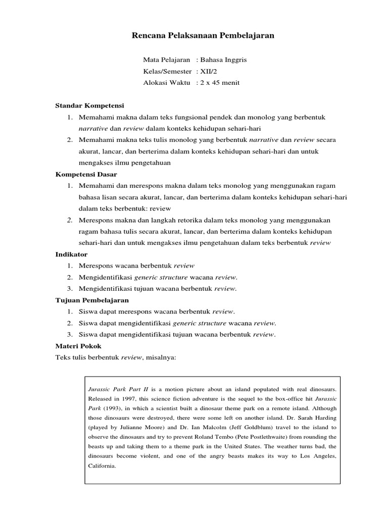 RPP Xii Reviewok | PDF | Rekreasi