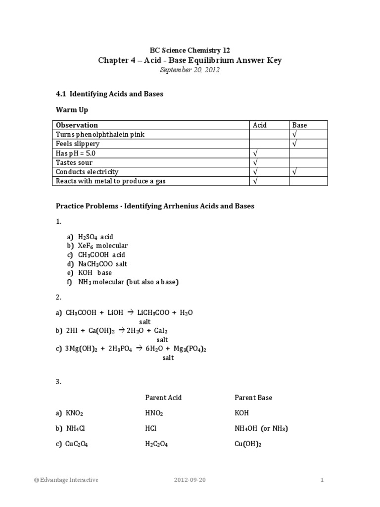 BC Chemistry 12 - Ch4 Answer | PDF | Ph | Hydroxide