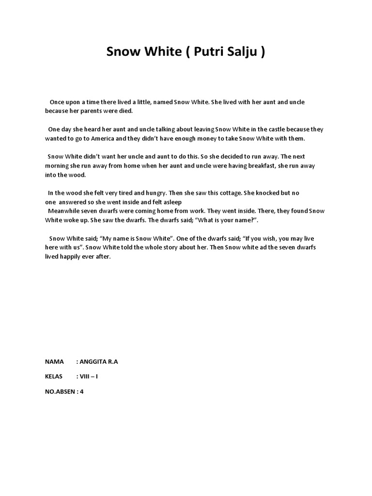 Snow White Story Summary | PDF