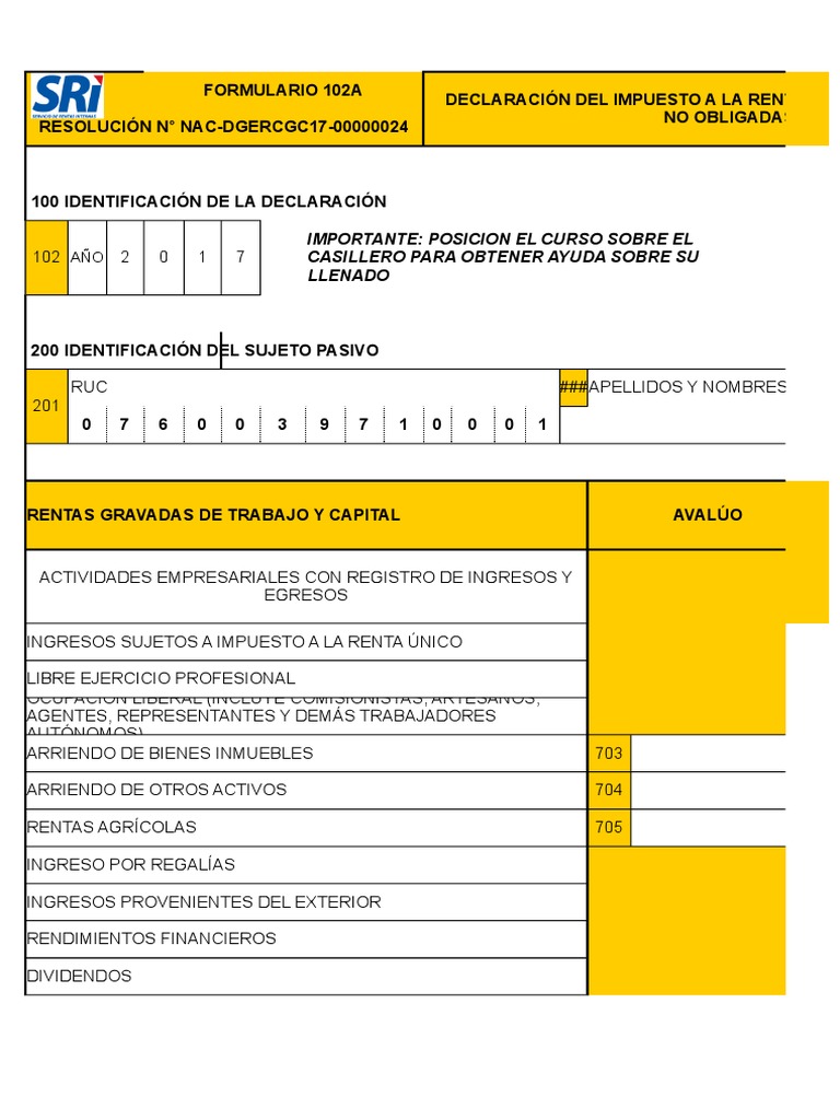 Formulario 102A-SRI-2018 | PDF | Impuesto sobre la renta | Impuestos