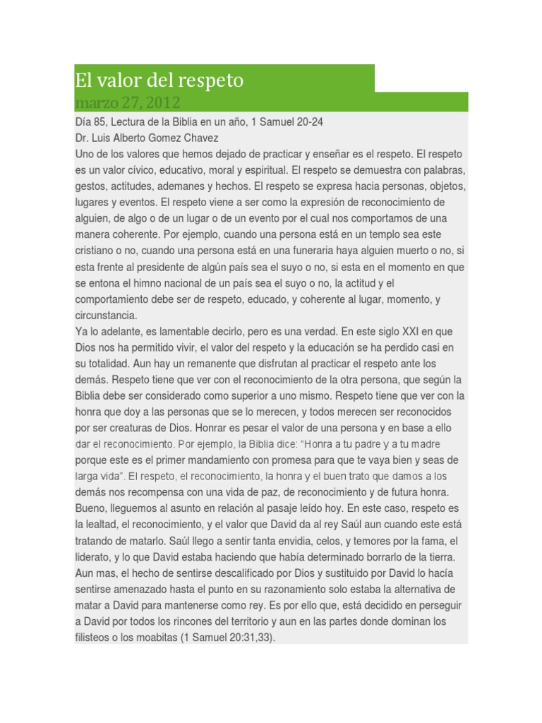 El Valor Del Respeto Pdf David Saulo