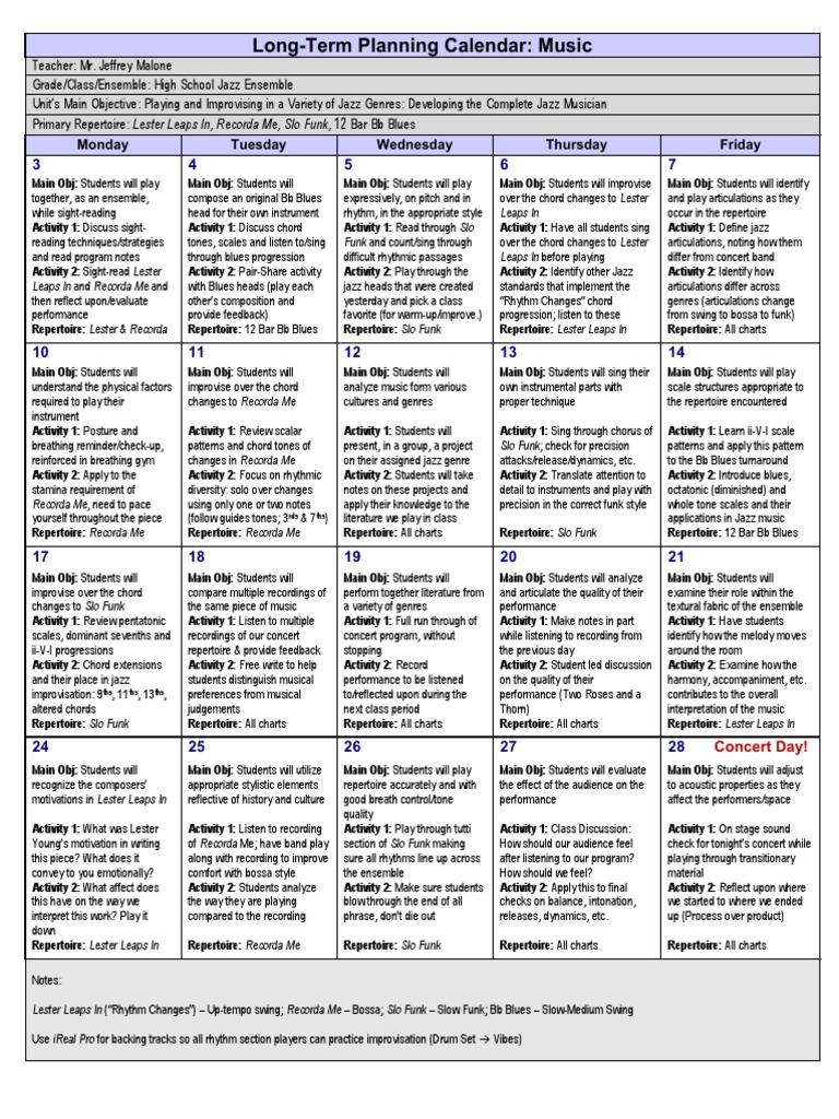 Long Term Planning Calendar | PDF | Jazz | Musical Compositions