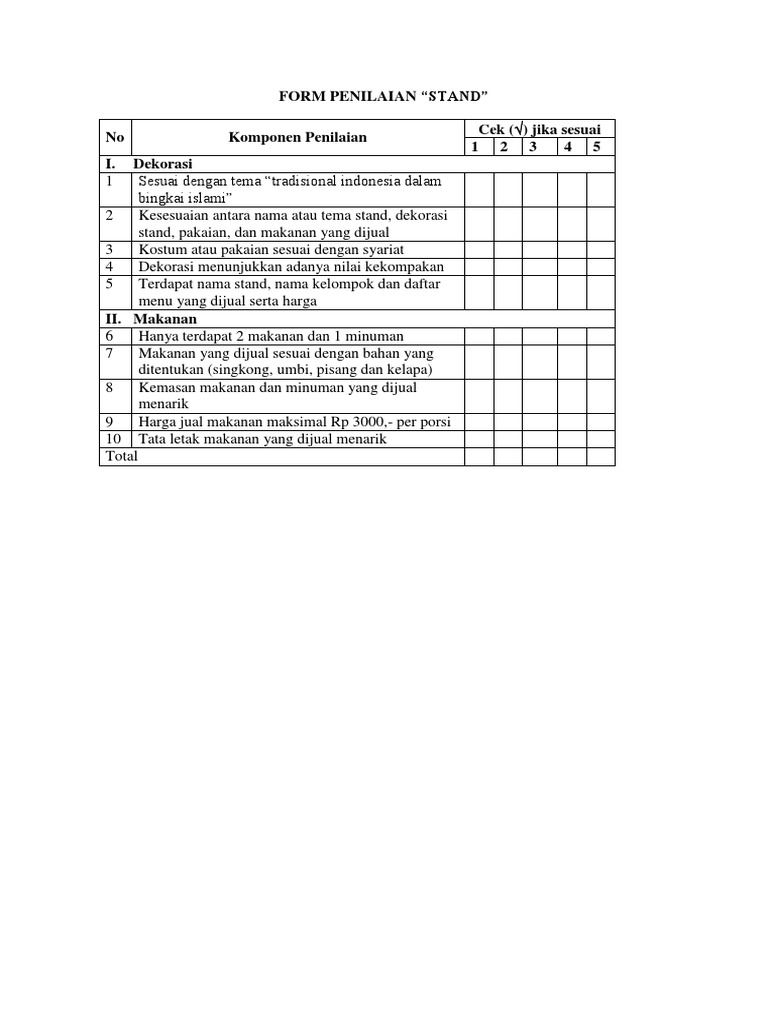 Form Penilaian Bazar | PDF