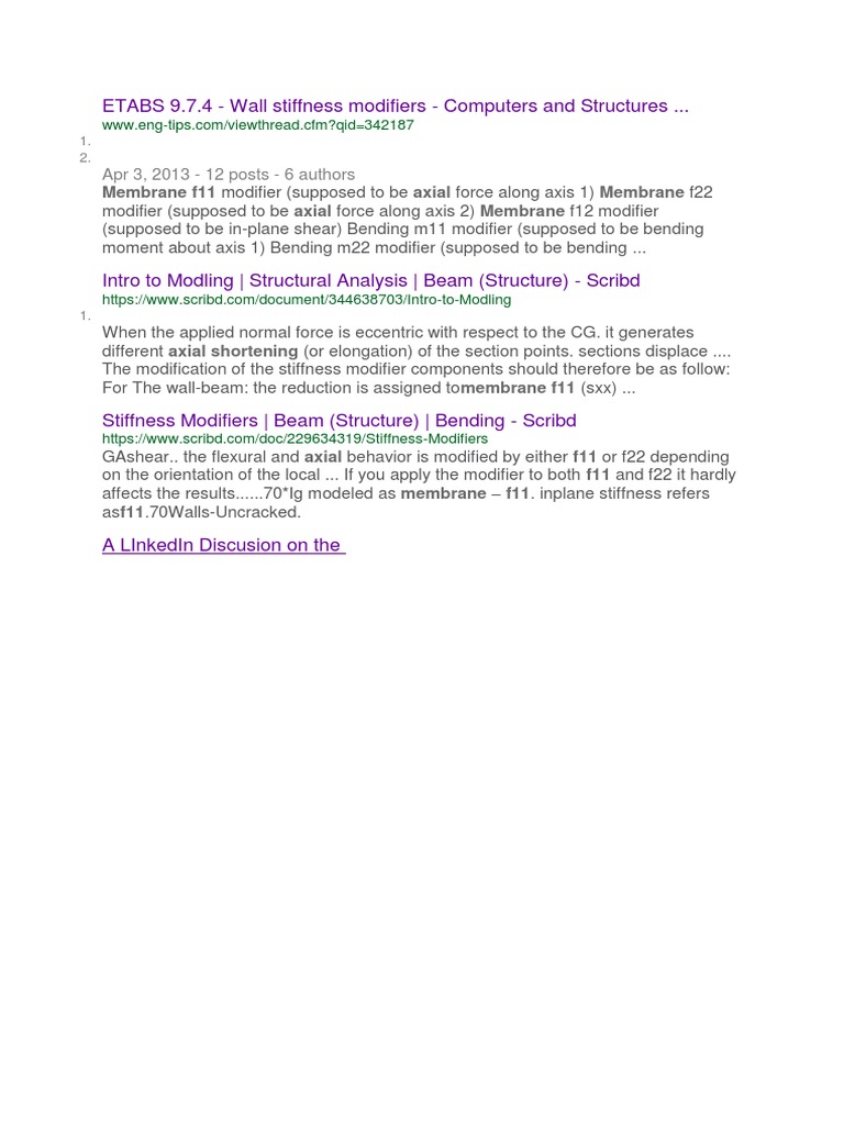 ETABS 9.7.4 - Wall Stiffness Modifiers - Computers and Structures .. | PDF