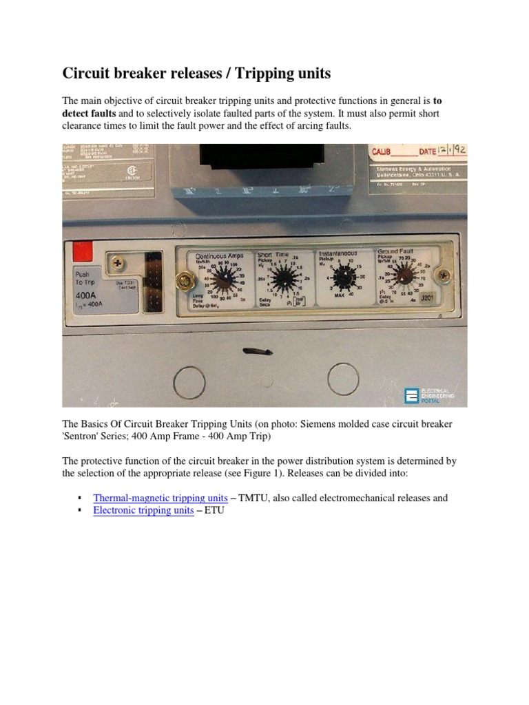 Circuit Breaker Releases / Tripping Units | PDF | Technology & Engineering