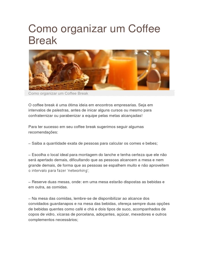 Como Organizar Um Coffee Break | Chá | Comidas e Bebidas