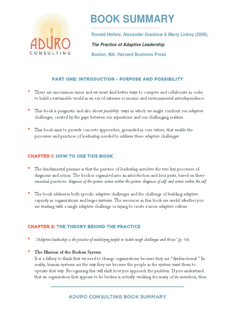 Book Summary the Practice of Adaptive Leadership by Heifetz Grashow ...