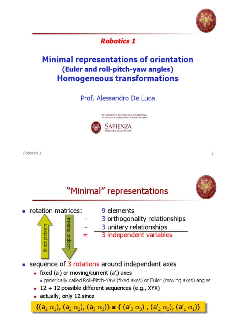 Minimal Representations of Orientation Homogeneous Transformations ...