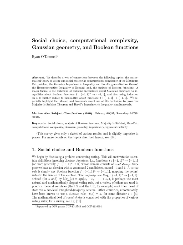 Social Choice Computational Complexity Gaussian Geometry And Boolean