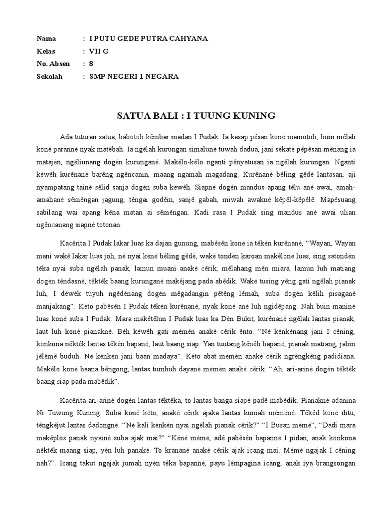 Satua Bali I Tuung Kuning | PDF