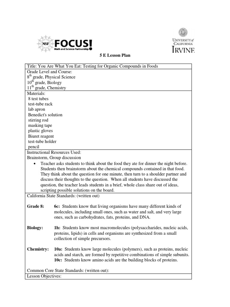 You Are What You Eat (Testing Organic Compound in Food) PDF | Download ...
