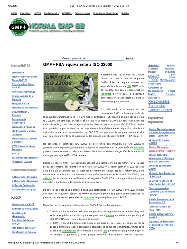 GMP+ FSA Equivalente A ISO 22000 - Norma GMP B2 | PDF | Análisis de ...