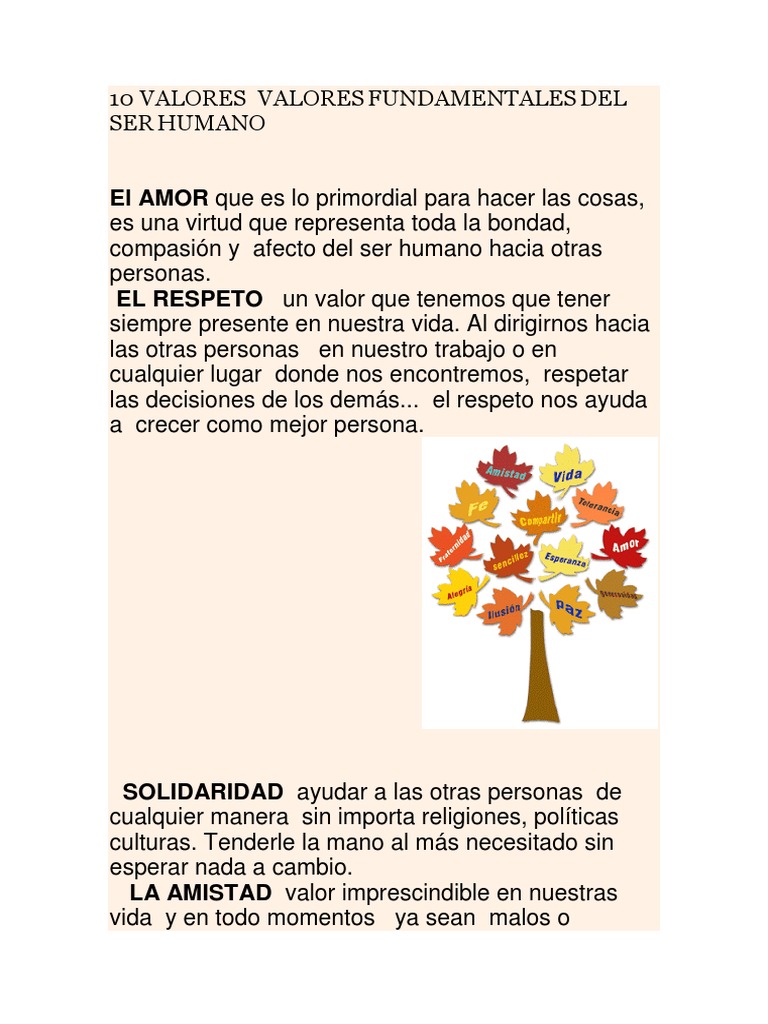 10 Valores Del Ser Humano | PDF | Tolerancia | Amor
