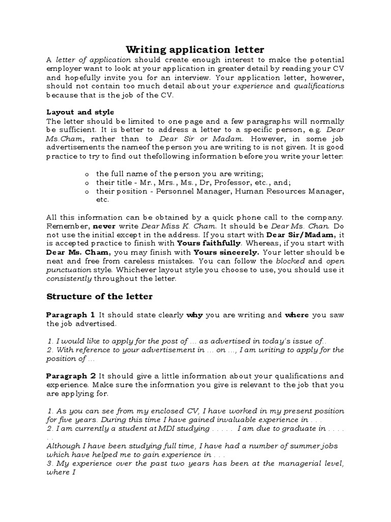 Writing Application Letter | PDF | Employment