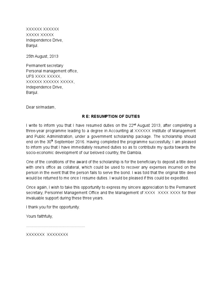 Resumption of Duties | PDF