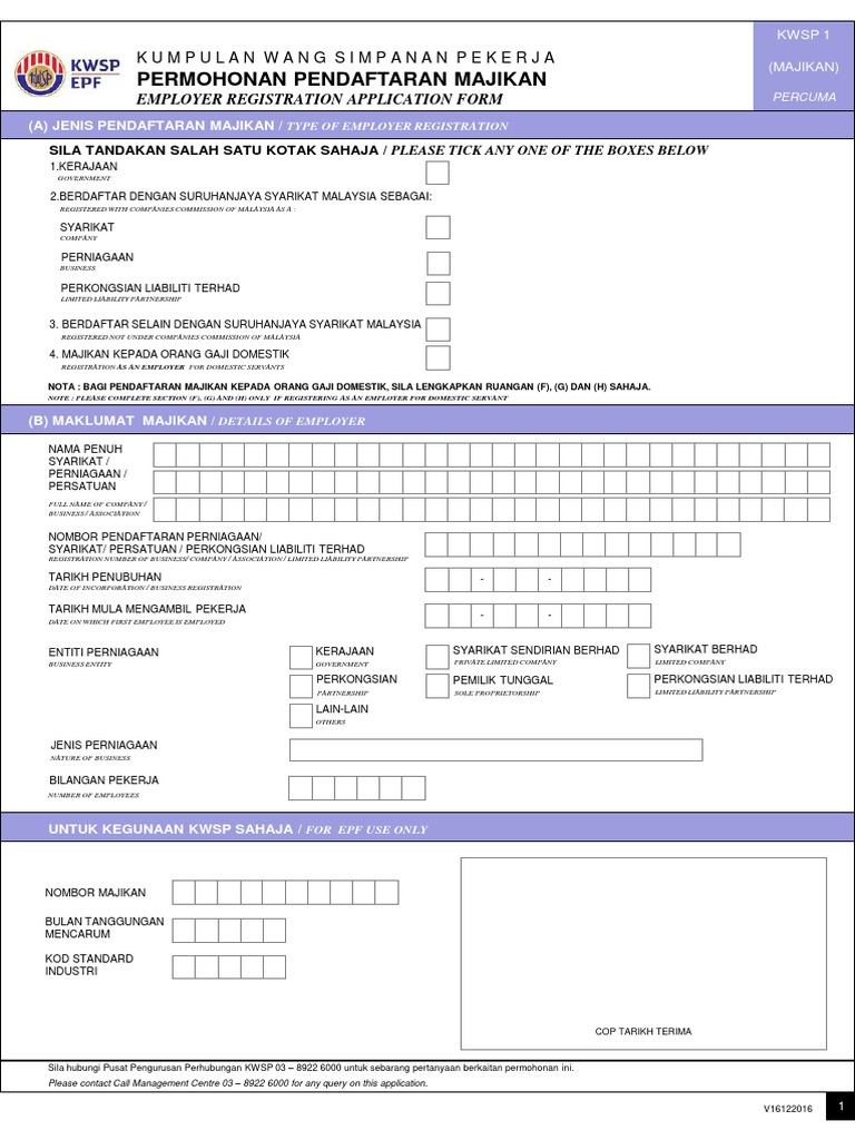 KWSP Employer Registration Form | PDF
