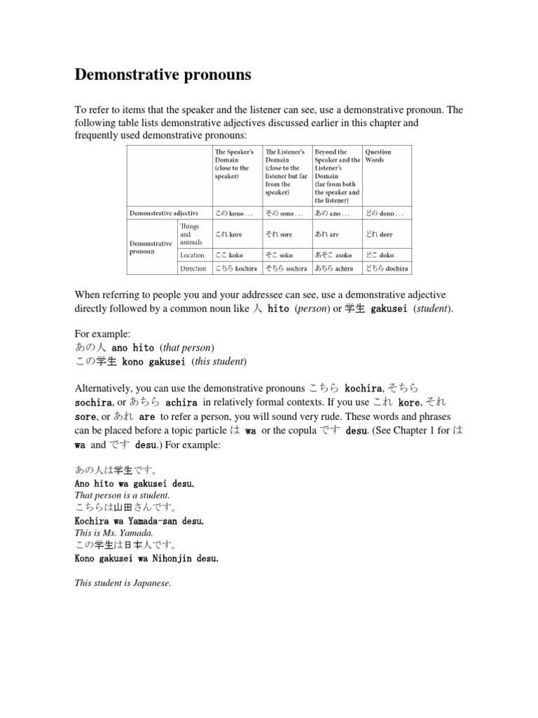 Japanese Demonstrative Pronouns Explained | PDF | Scientific ...