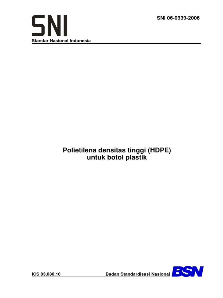 SNI 06-0939-2006 - HDPE Utk Botol Plastik | PDF | Griya & Taman | Sains & Matematika