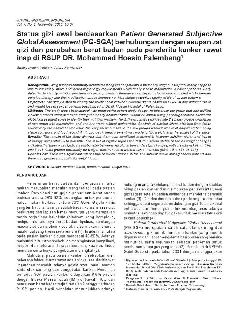 Global Assessment (PG-SGA) Berhubungan Dengan Asupan Zat | PDF