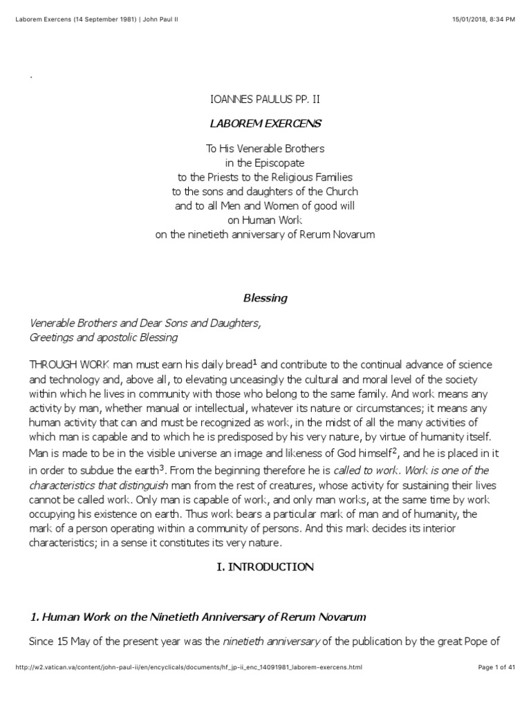 Laborem Exercens (14 September 1981) - John Paul II | PDF | Dignity ...