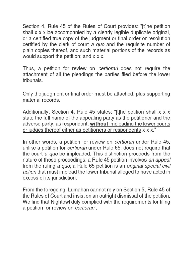 Section 4, Rule 45 of The Rules of Court | PDF