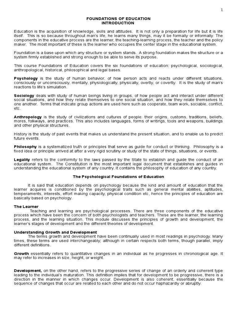 Foundation of Education Notes | PDF | Id | Developmental Psychology