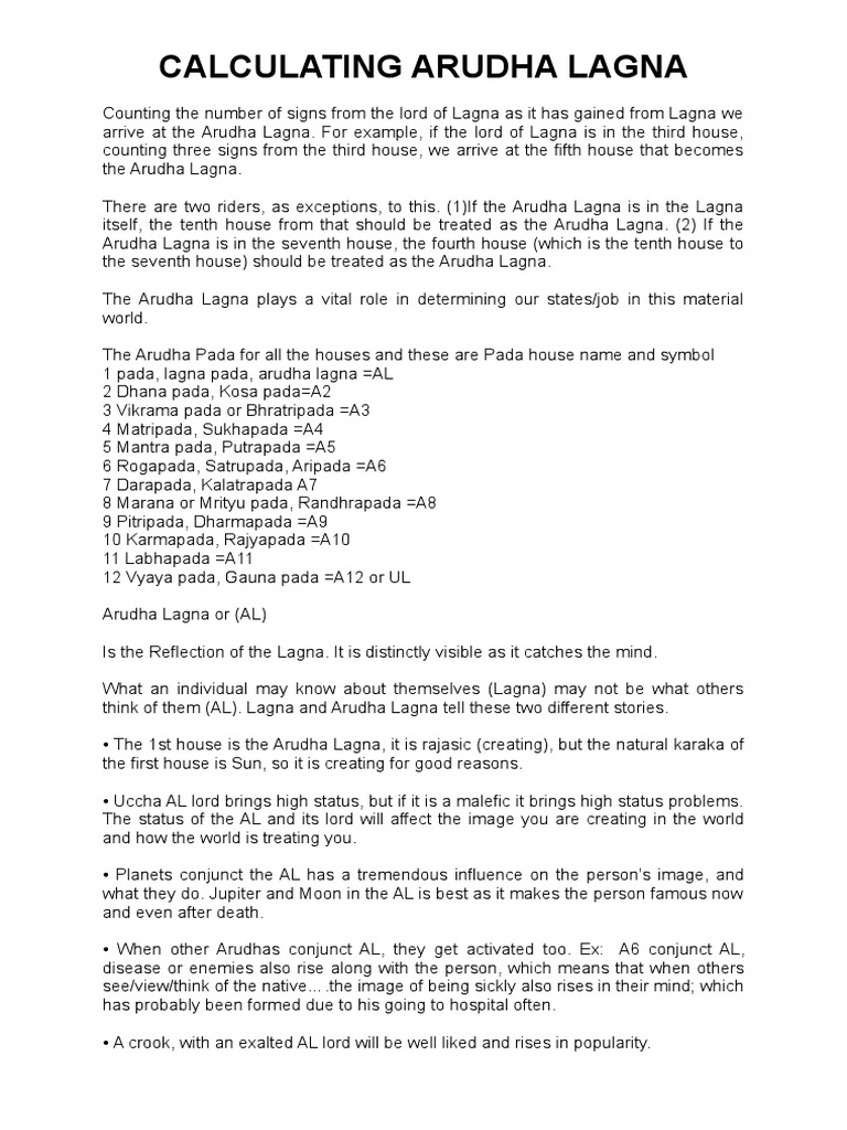 Calculating Arudha Lagna | PDF | Perception | Mind
