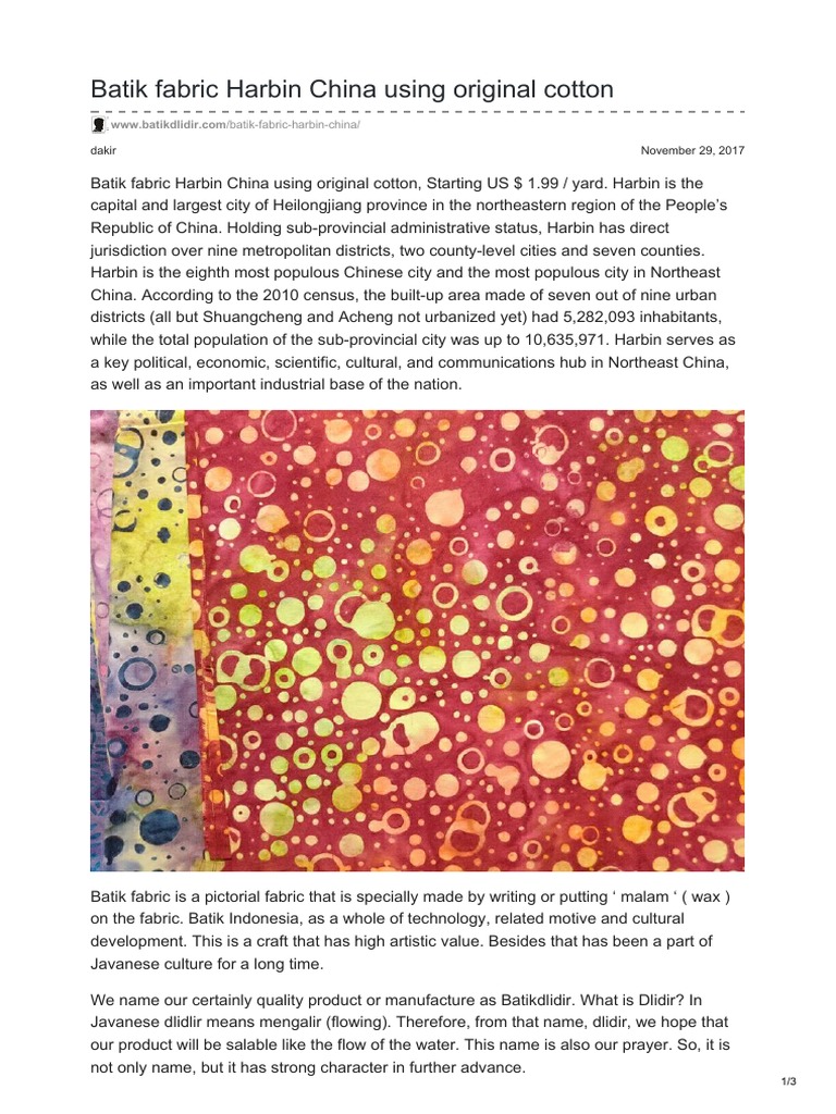 Batik Fabric Harbin China Using Original Cotton | PDF | Textiles ...