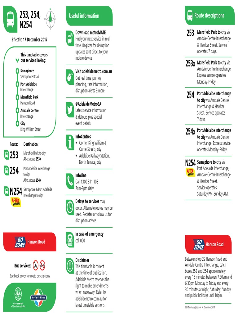 Adelaide Metro Bus Timetable 253/254 | PDF | Adelaide | Bus