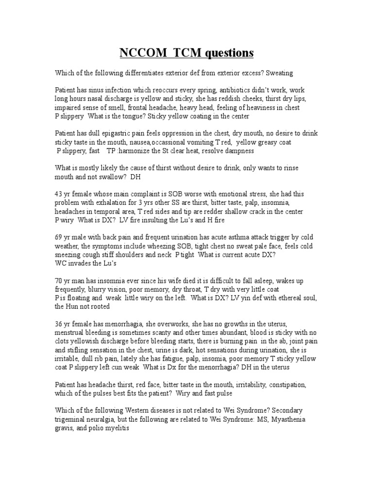 TCM Exam Questions and Diagnoses | PDF | Cough | Menstruation