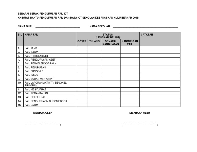 Senarai Semak Pengurusan Fail | PDF