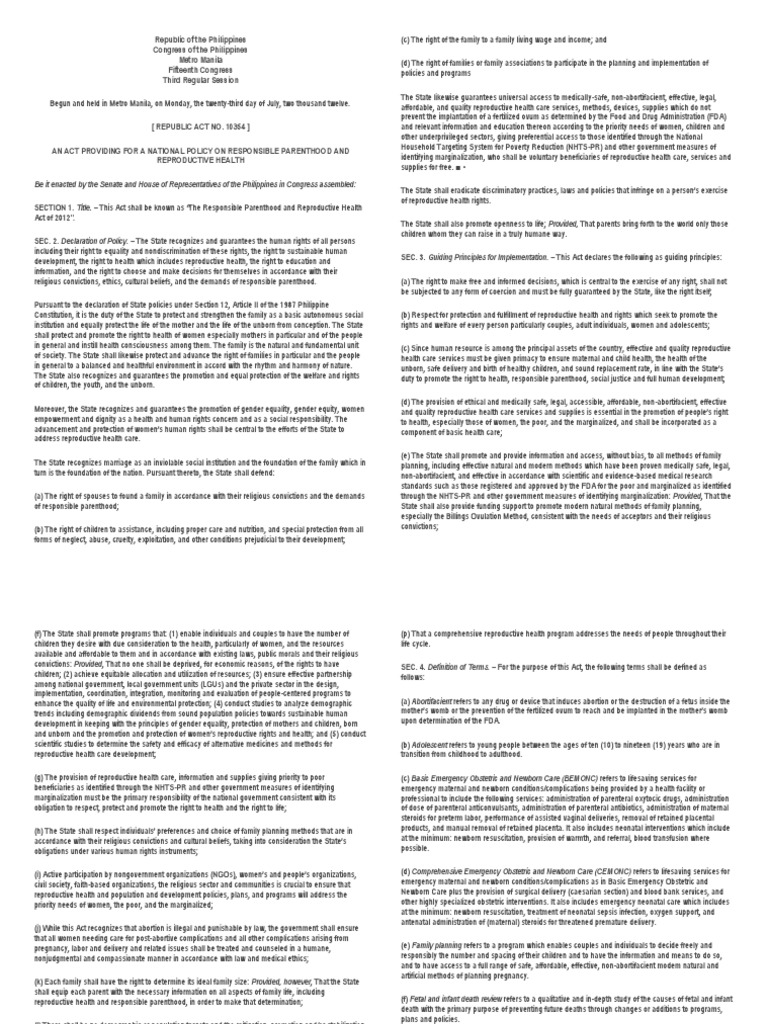 Republic Act No. 10354 | PDF | Reproductive Health | Family Planning