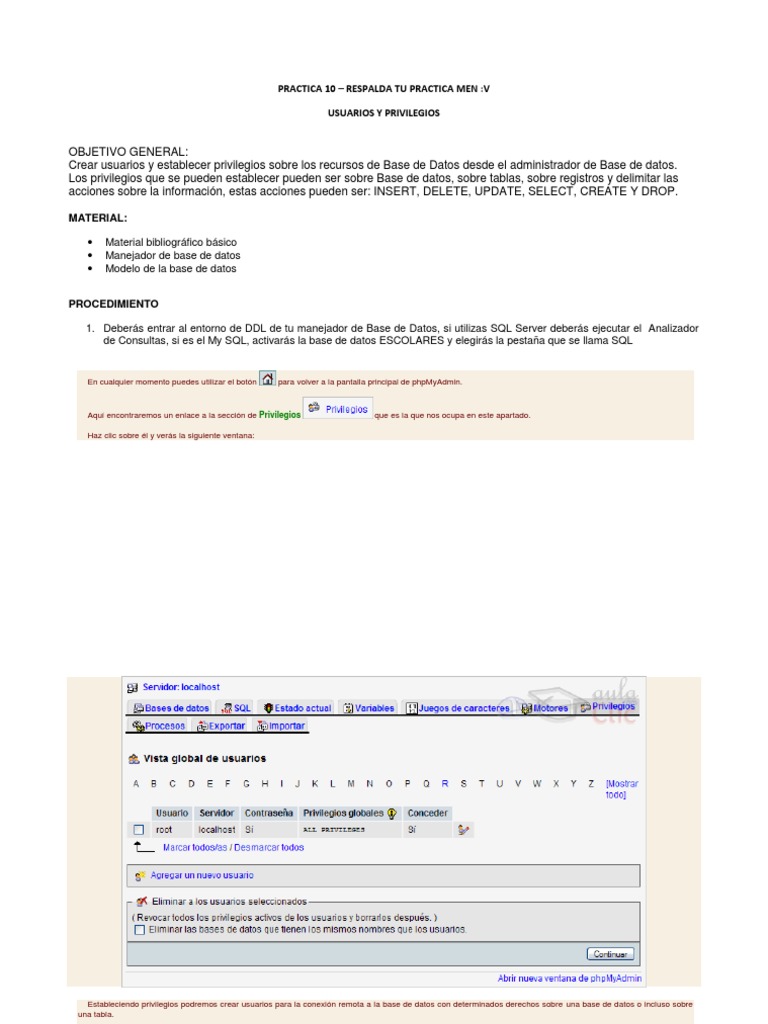 Practica 10 Usuarios | PDF | SQL | Tabla (base de datos)