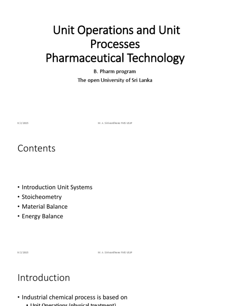 Unit Operations and Unit Processes Pharmaceutical Technology | PDF ...