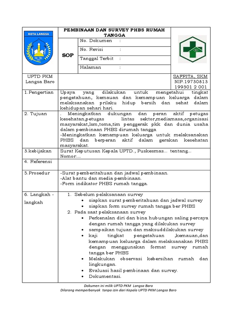 Sop Pembinaan Dan Survey Phbs RT | PDF