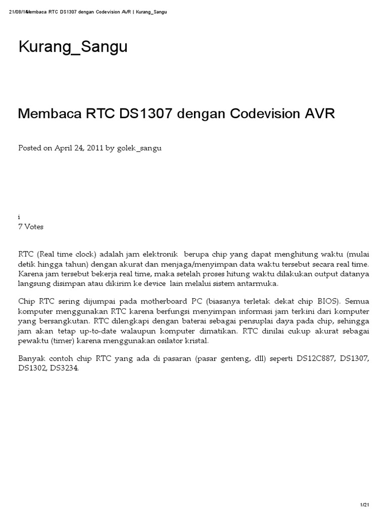 Membaca RTC DS1307 Dengan Codevision AVR - Kurang - Sangu PDF | PDF ...