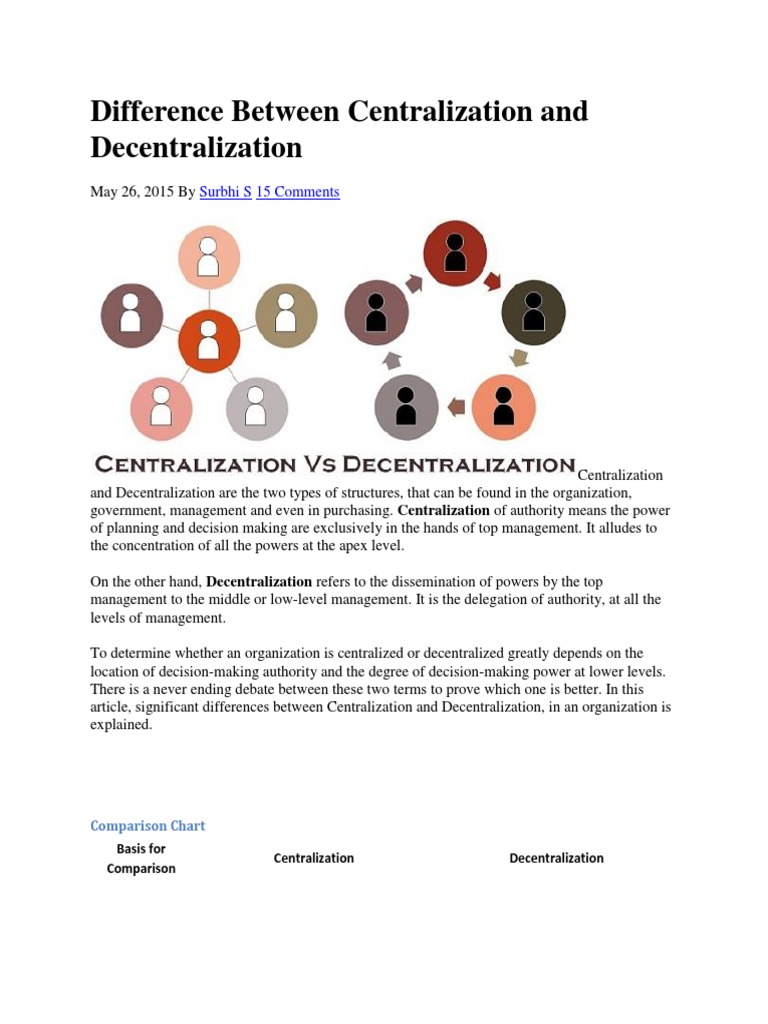 Difference Between Centralization and Decentralization | PDF | Decentralization | Decision Making