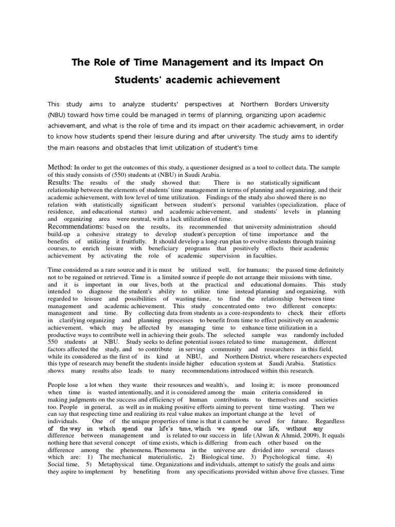 The Role of Time Management and Its Impact On Students BR1 | PDF | Goal ...