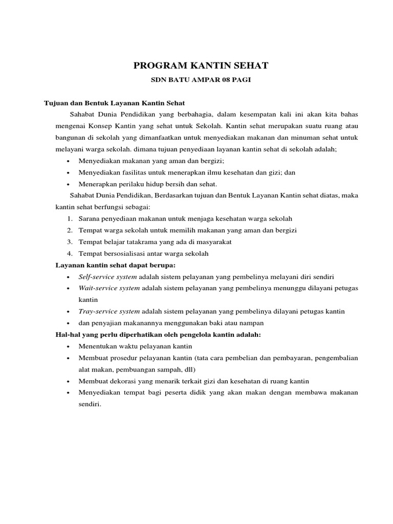 Program Kantin Sehat | PDF