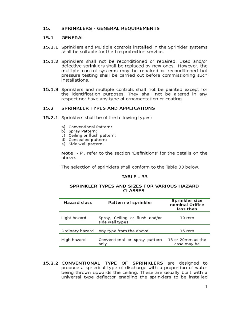 Hazard Class Pattern of Sprinkler Sprinkler Size Nominal Orifice Less ...
