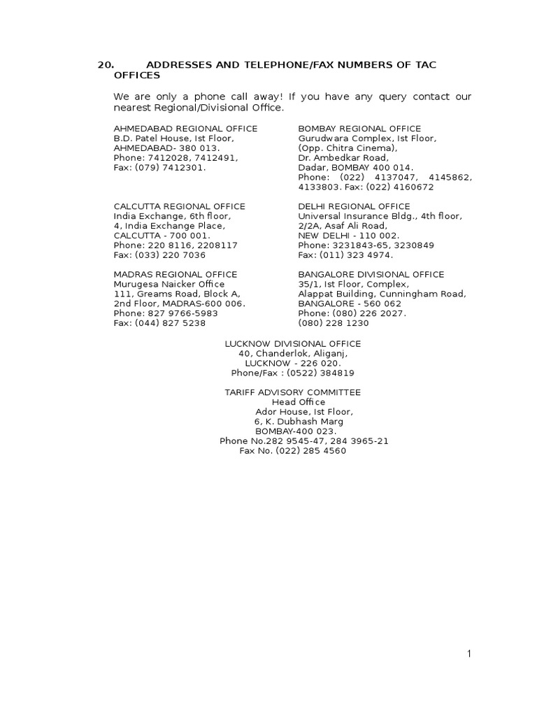 20 TAC Addresses | PDF