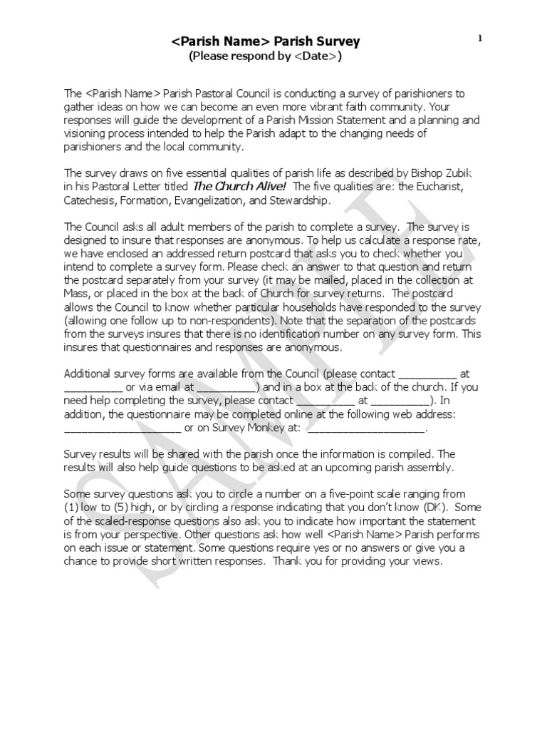 Sample Parish Survey - 1 | PDF | Parish | Survey Methodology
